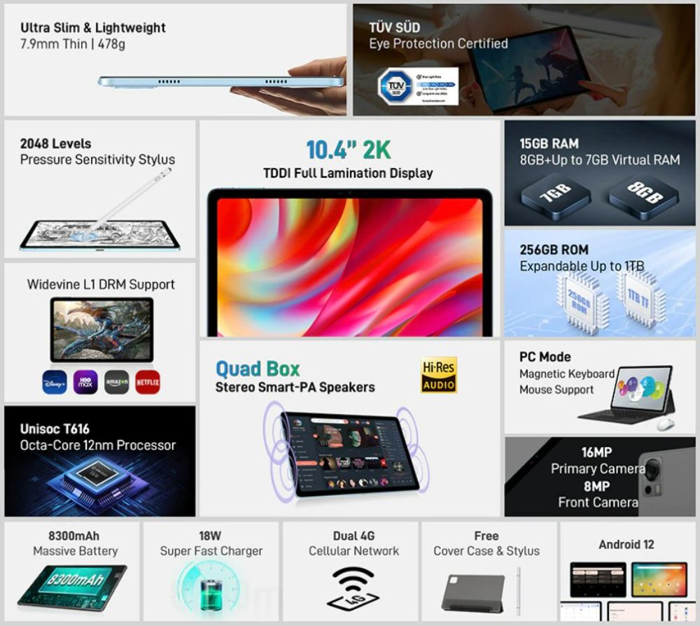 widevine L1で2in1対応ペン付き高画質軽量タブが2万5千円でセール中！【DOOGEE T20】